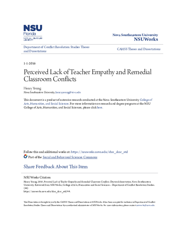 (PDF) Perceived Lack of Teacher Empathy and Remedial Classroom ...