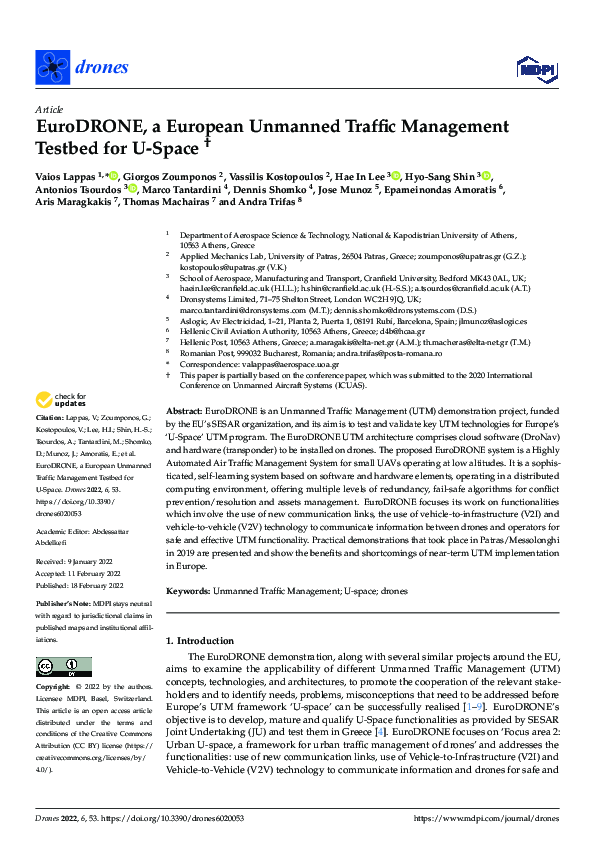 (PDF) EuroDRONE, a European Unmanned Traffic Management Testbed for U-Space