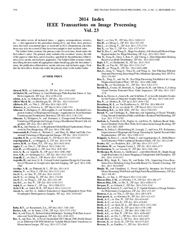 (PDF) 2014 Index IEEE Transactions on Image Processing Vol. 23 ...
