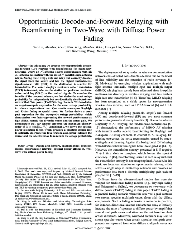 (PDF) Opportunistic Decode-and-Forward Relaying With Beamforming in Two-Wave With Diffuse Power ...