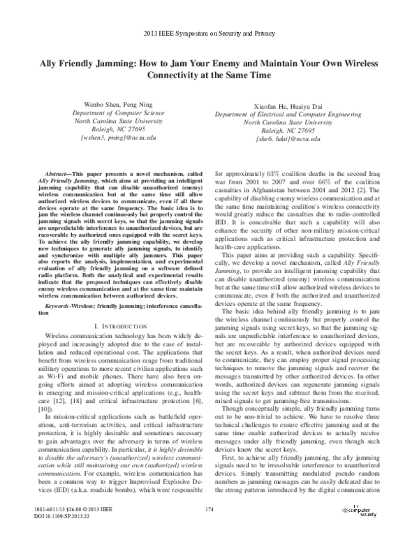 (PDF) Ally Friendly Jamming: How to Jam Your Enemy and Maintain Your ...