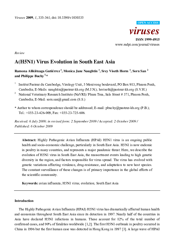 (PDF) A(H5N1) Virus Evolution in South East Asia