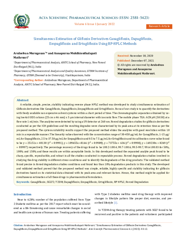 Pdf Simultaneous Estimation Of Gliflozin Derivatives Canagliflozin Dapagliflozin