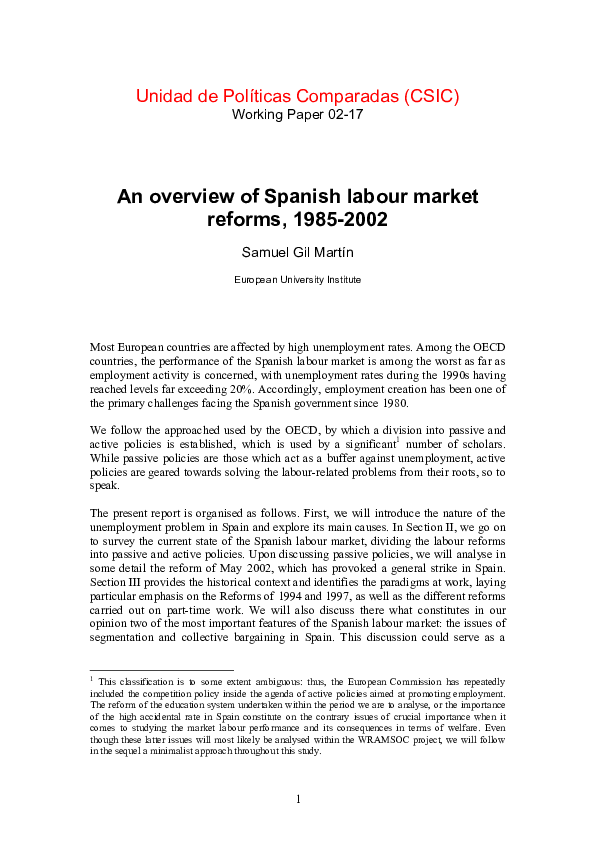 (PDF) An overview of Spanish labour market reforms, 1985-2002