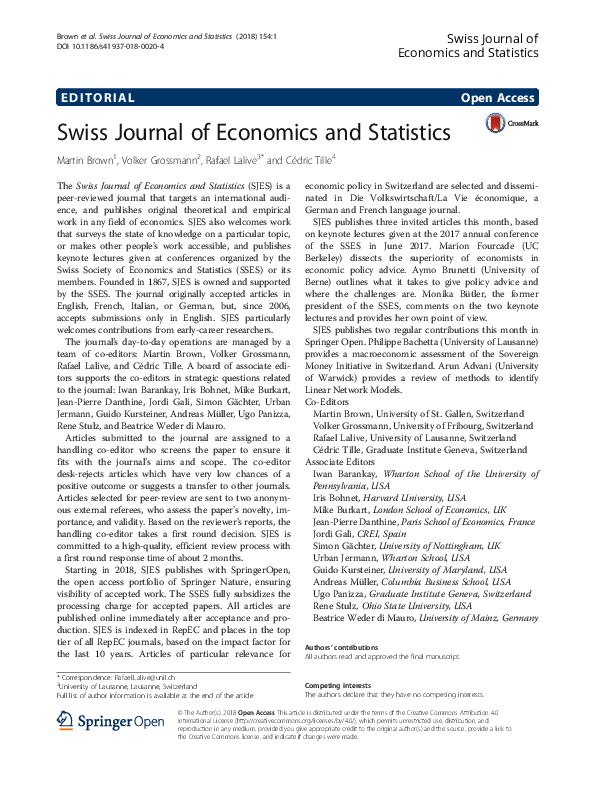 (PDF) Swiss Journal of Economics and Statistics