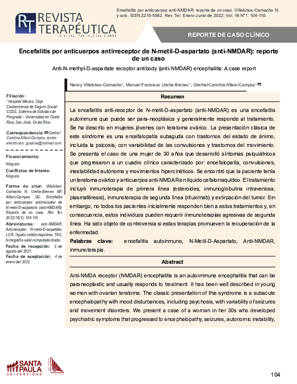 (PDF) Encefalitis por anticuerpos antirreceptor de N-metil-D-aspartato ...