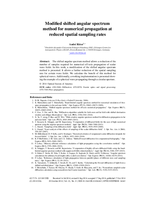 (PDF) Modified shifted angular spectrum method for numerical ...