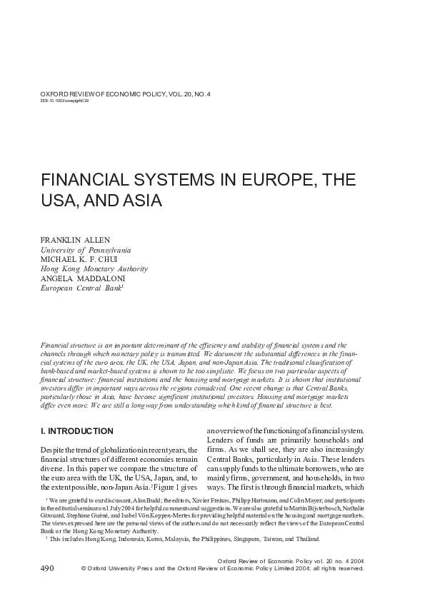 (PDF) Financial Systems in Europe, the USA, and ASIA