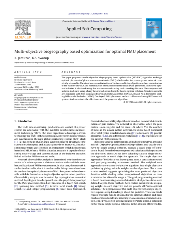(PDF) Multi-objective biogeography based optimization for optimal PMU placement