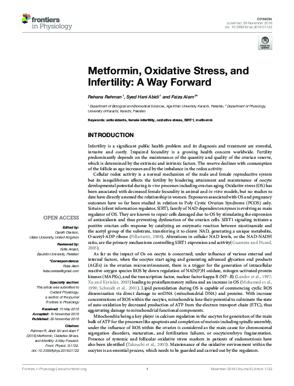 (PDF) Metformin, Oxidative Stress, and Infertility: A Way Forward