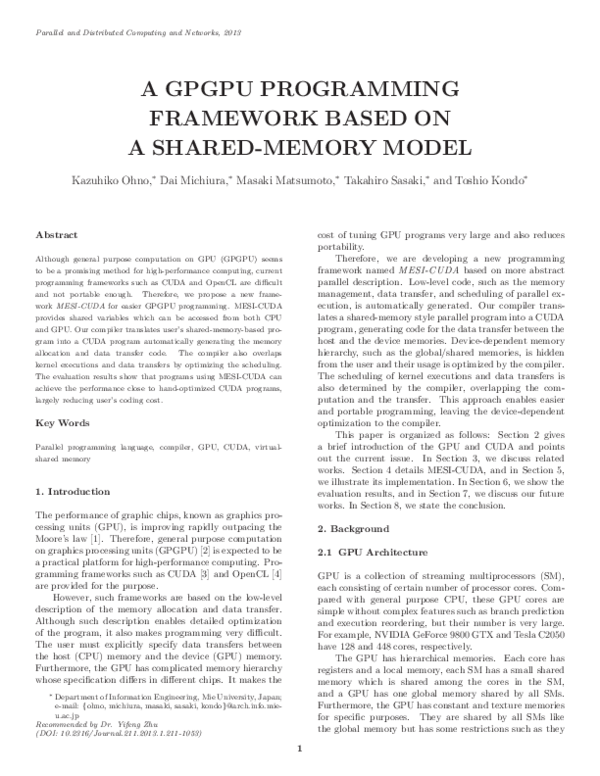 (PDF) A Gpgpu Programming Framework Based on a Shared-Memory Model
