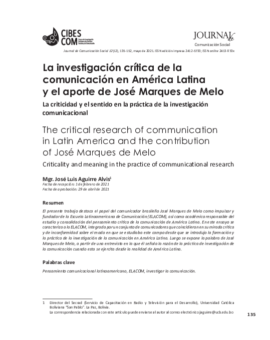 (PDF) La investigación crítica de la comunicación en América Latina y ...