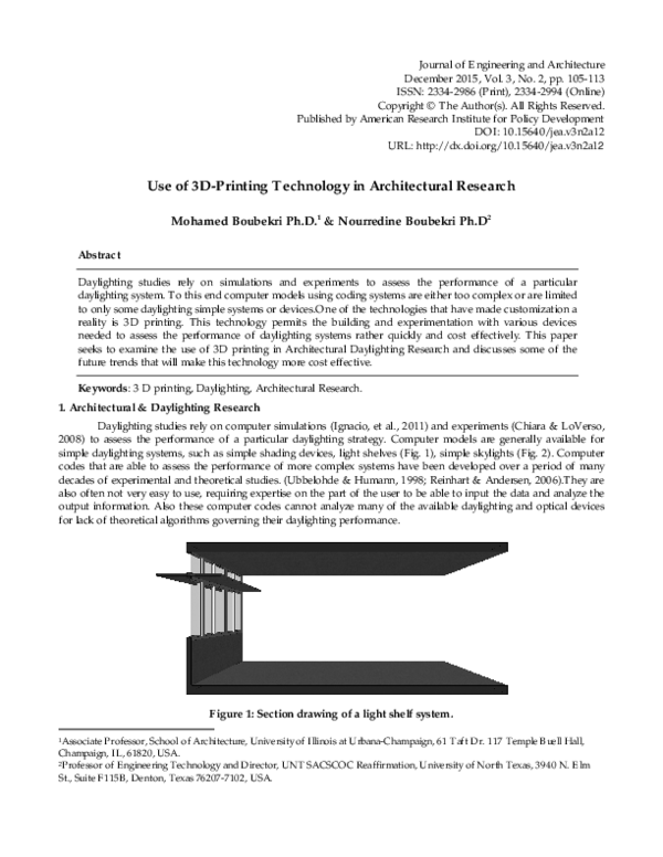 (PDF) Use of 3D-Printing Technology in Architectural Research