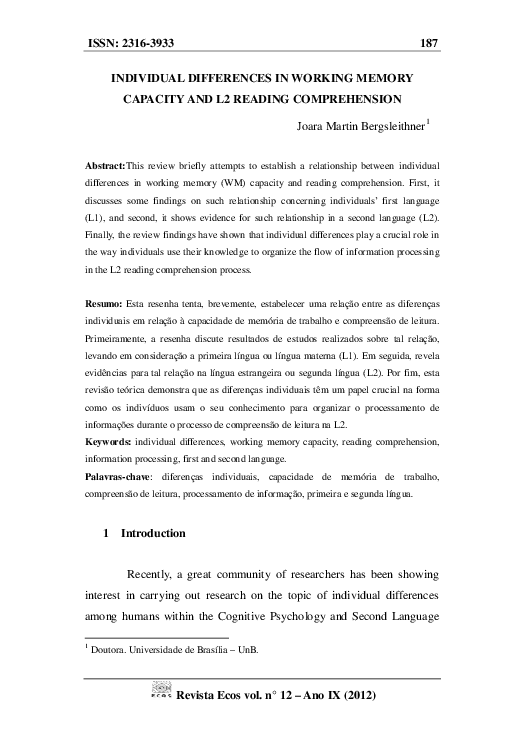 (PDF) Individual Differences in Working Memory Capacity and L2 Reading ...