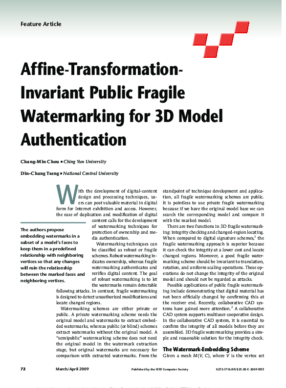 (PDF) Affine-Transformation-Invariant Public Fragile Watermarking for 3D Model Authentication ...