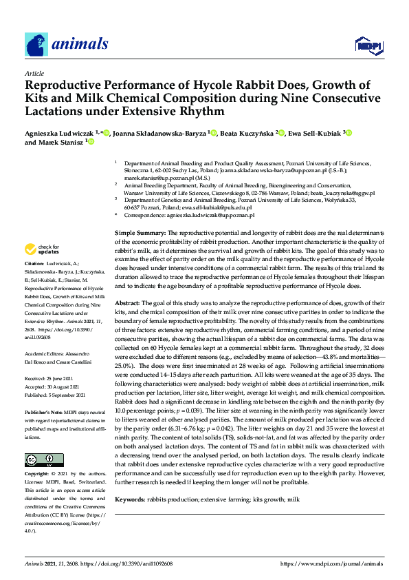 (PDF) Reproductive Performance of Hycole Rabbit Does, Growth of Kits ...