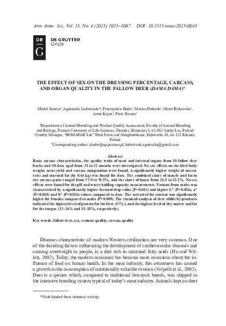 (PDF) The Effect of Sex on the Dressing Percentage, Carcass, and Organ ...