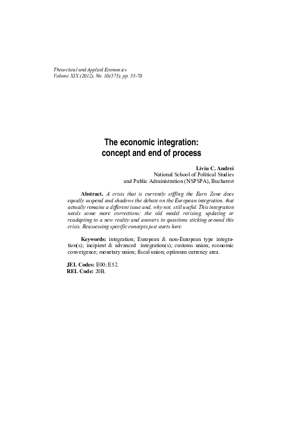 (PDF) The Economic Integration: Concept and End of Process