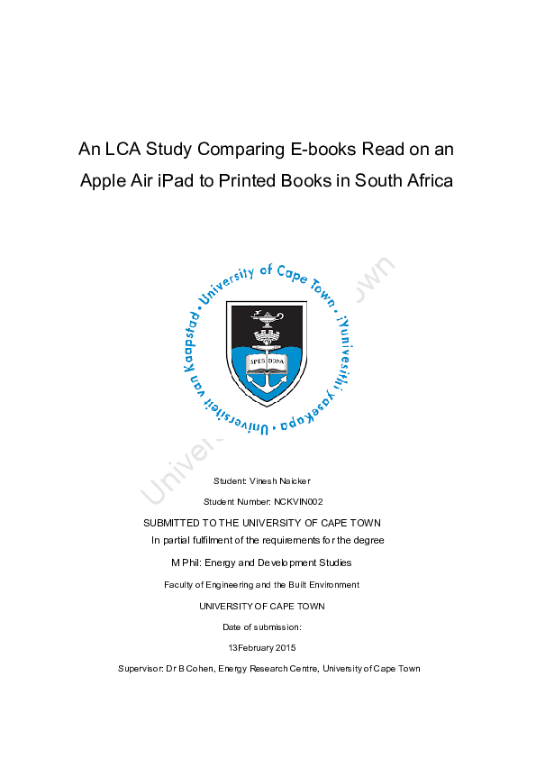 (PDF) An LCA study comparing e-books read on an Apple Air iPad to ...