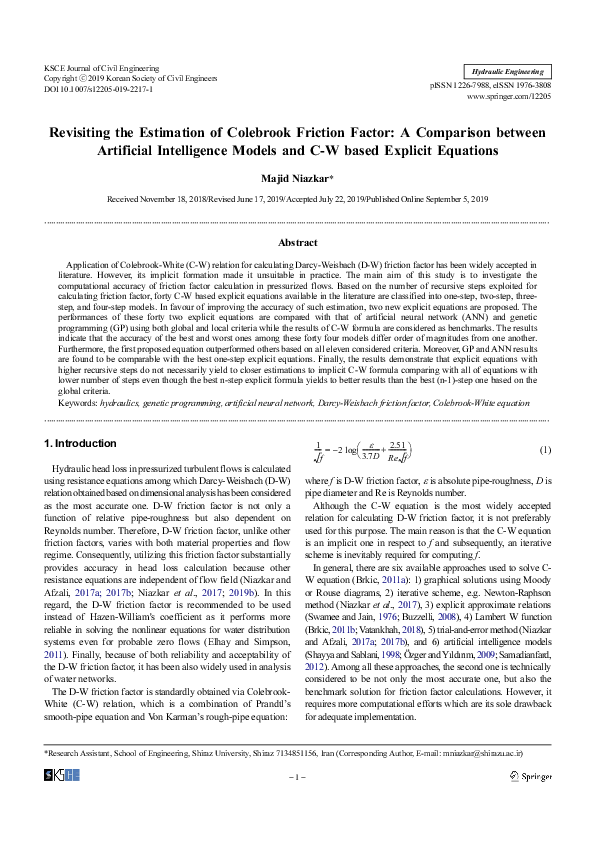 (PDF) Revisiting the Estimation of Colebrook Friction Factor: A ...