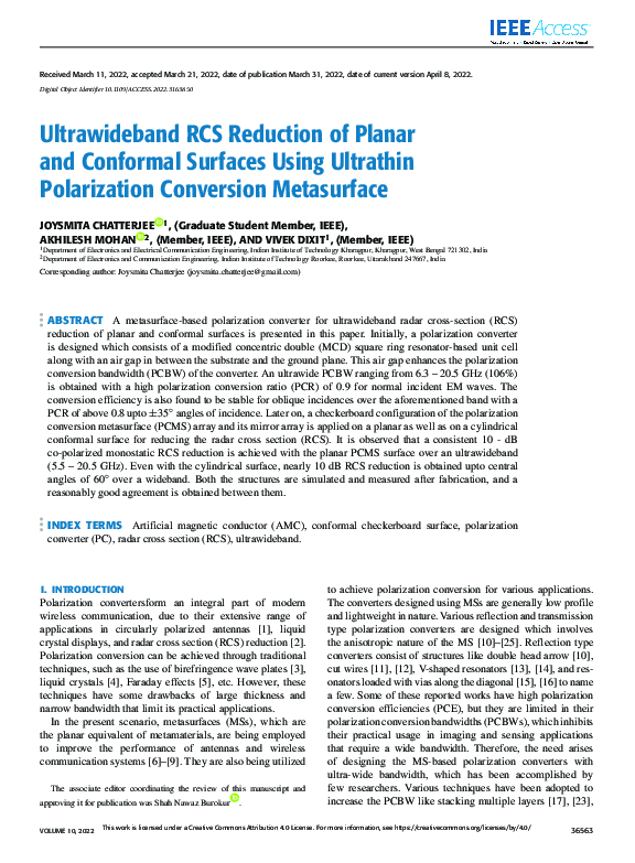 (PDF) Ultrawideband RCS Reduction of Planar and Conformal Surfaces Using Ultrathin Polarization ...