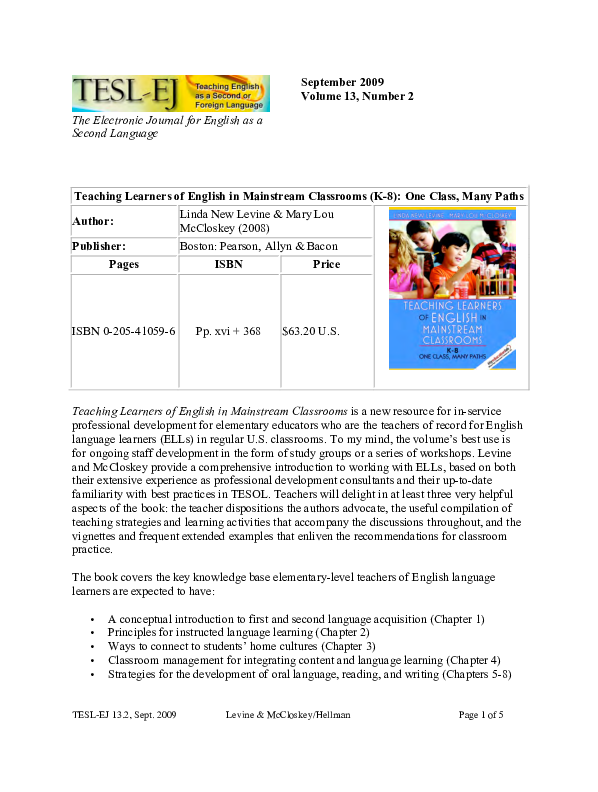 (PDF) Teaching Learners of English in Mainstream Classrooms (K-8): One ...