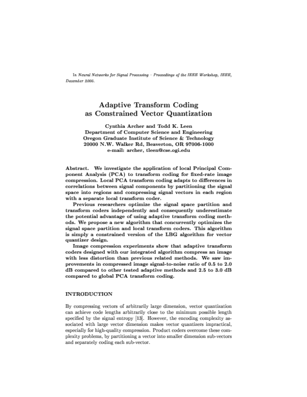 Pdf Adaptive Transform Coding As Constrained Vector Quantization Todd Leen
