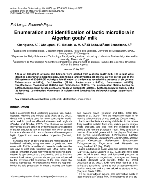 (PDF) Enumeration and identification of lactic microflora in Algerian ...
