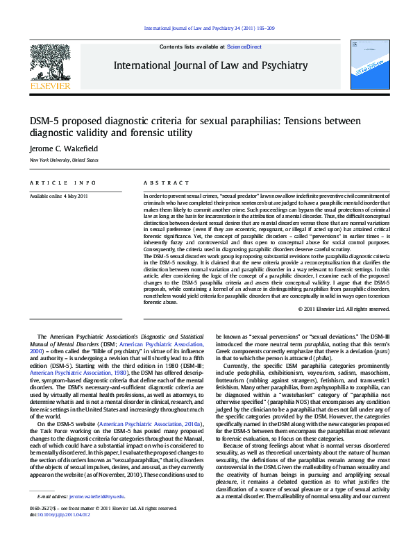 (PDF) DSM-5 Paraphilia Criteria: Validity vs. Forensic Use