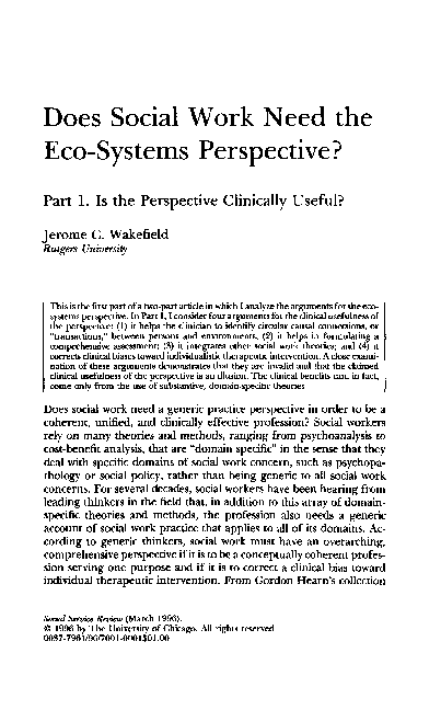 (PDF) Does Social Work Need the Eco-Systems Perspective? Part 1. Is the ...