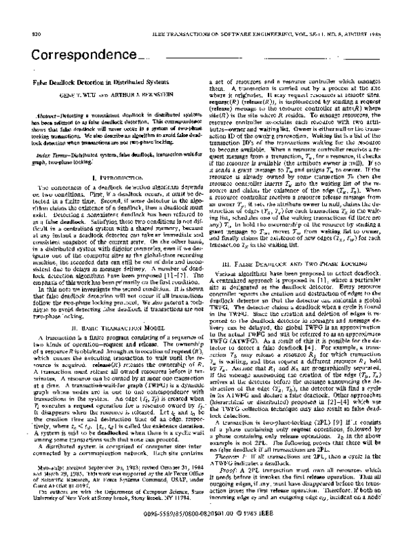 (PDF) False Deadlock Detection in Distributed Systems (PDF) False Deadlock Detection in Distributed Systems