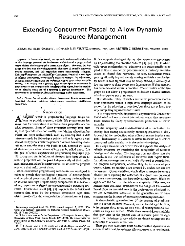 Pdf Extending Concurrent Pascal To Allow Dynamic Resource Management Arthur Bernstein