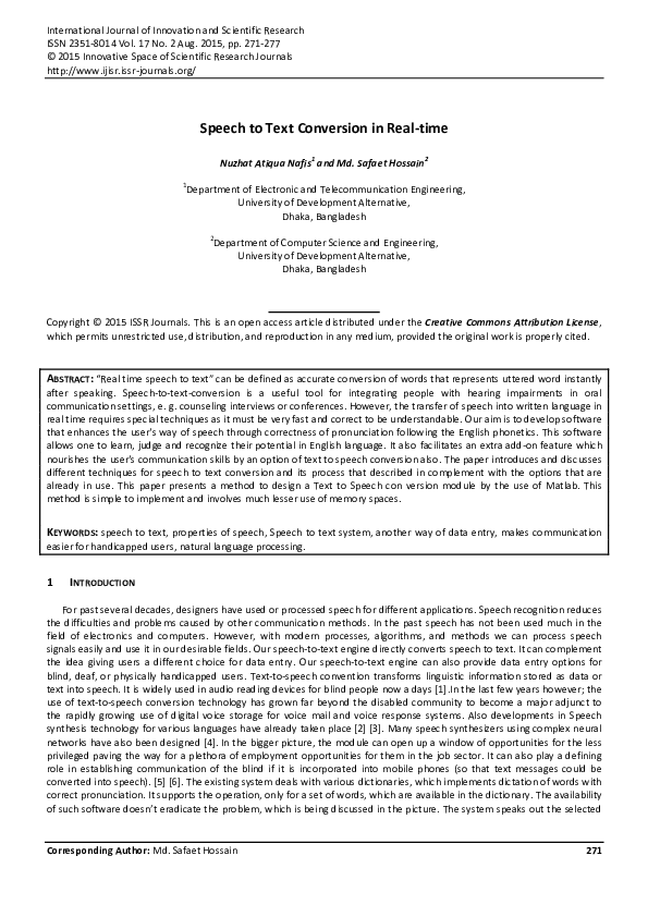 (PDF) Speech to Text Conversion in Real-time