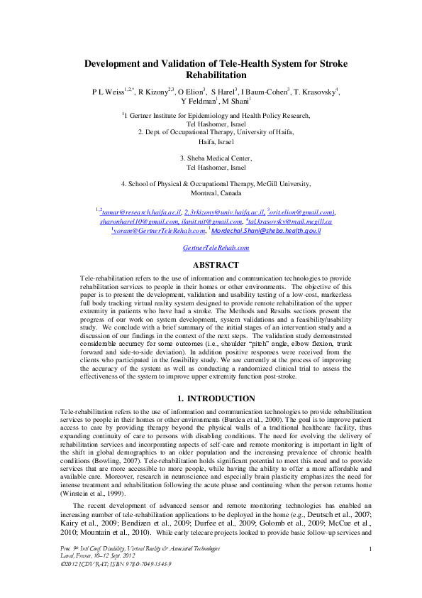 (PDF) Development and validation of tele-health system for stroke rehabilitation