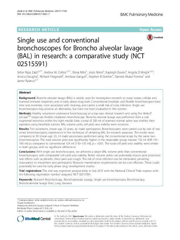 (PDF) Single use and conventional bronchoscopes for Broncho alveolar ...