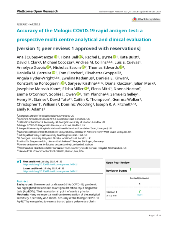 (PDF) Accuracy of the Mologic COVID-19 rapid antigen test: a ...