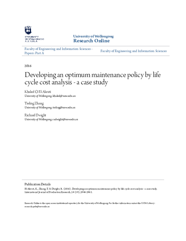 (PDF) Developing an optimum maintenance policy by life cycle cost ...