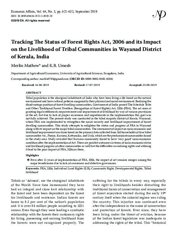 (PDF) Tracking The Status of Forest Rights Act, 2006 and its Impact on ...