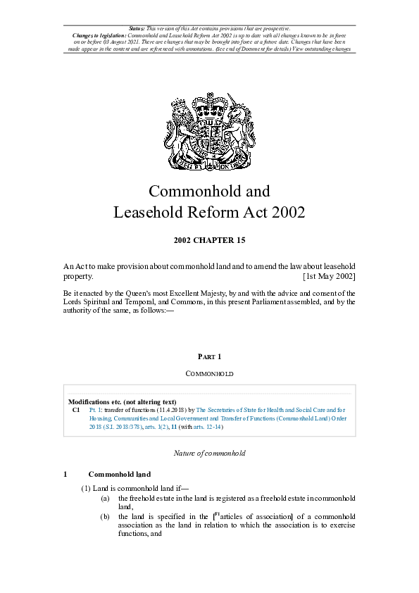 (PDF) The Commonhold and Leasehold Reform Act 2002 | jonathan karas ...
