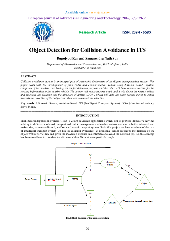 (PDF) Object Detection for Collision Avoidance in ITS