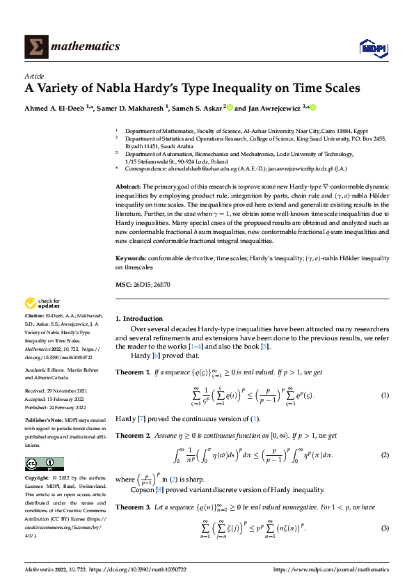 (PDF) A Variety of Nabla Hardy’s Type Inequality on Time Scales