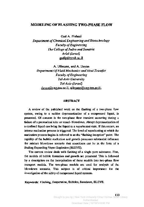 (PDF) Modeling of Flashing Two-Phase Flow