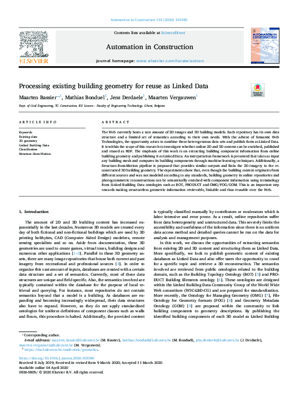 (PDF) Processing existing building geometry for reuse as Linked Data