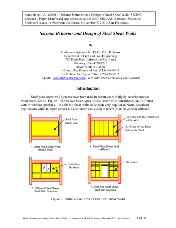 (PDF) Seismic behavior and design of steel shear walls