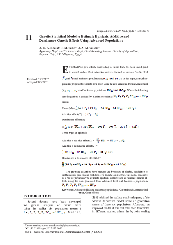 (PDF) Genetic Statistical Model to Estimate Epistasis, Additive and ...