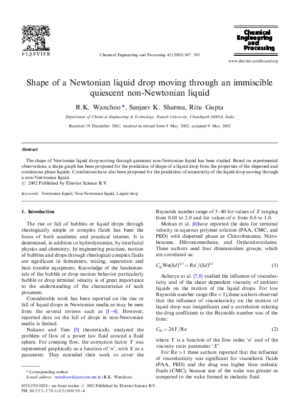 (PDF) Shape of a Newtonian liquid drop moving through an immiscible ...