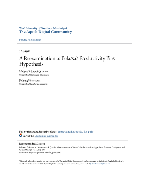 (PDF) A Reexamination of Balassa's Productivity Bias Hypothesis