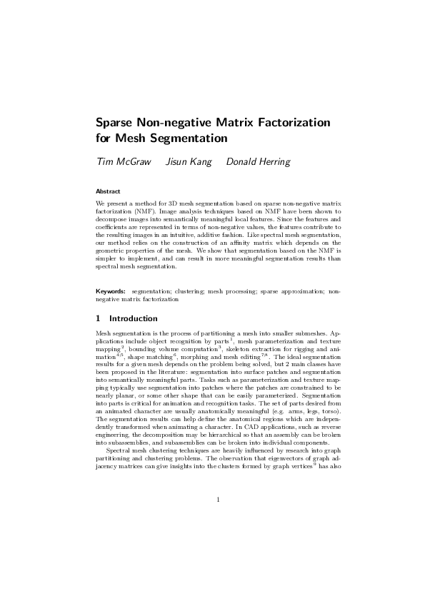 (PDF) Sparse Non-Negative Matrix Factorization for Mesh Segmentation