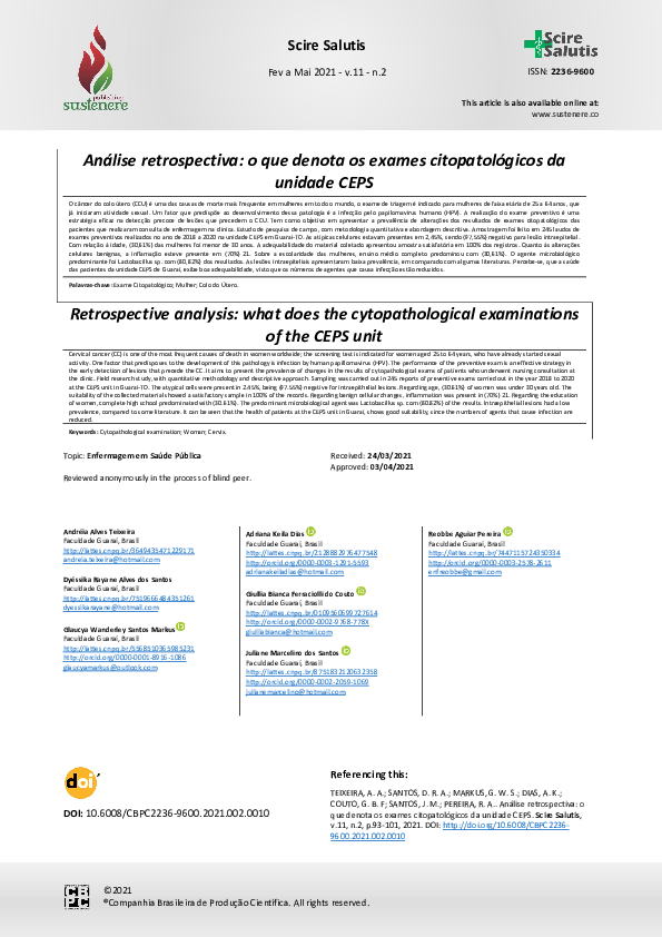 (PDF) Análise retrospectiva: o que denota os exames citopatológicos da unidade CEPS