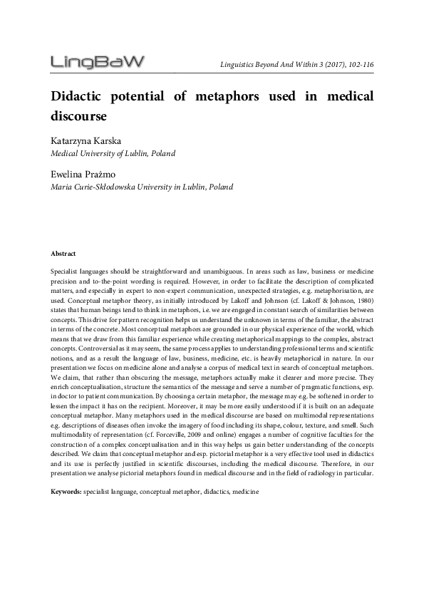 (PDF) Didactic potential of metaphors used in medical discourse